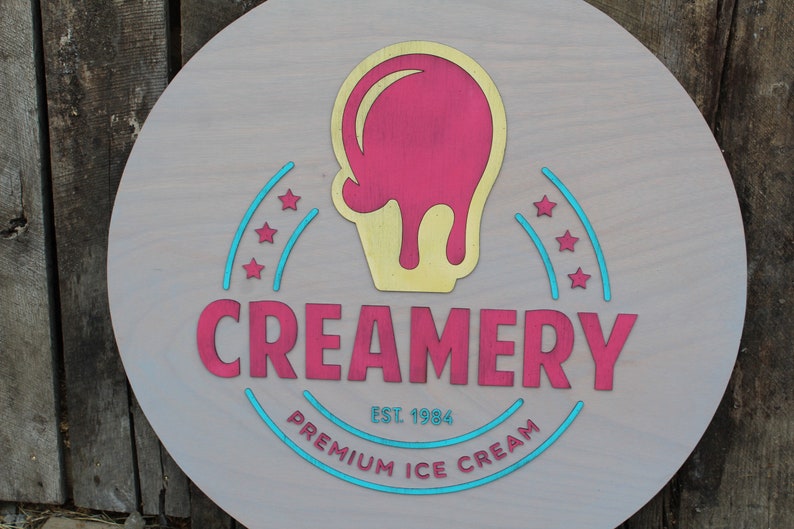 Custom Wooden Round Creamery Ice Cream Shop Sign Raised Text | Etsy