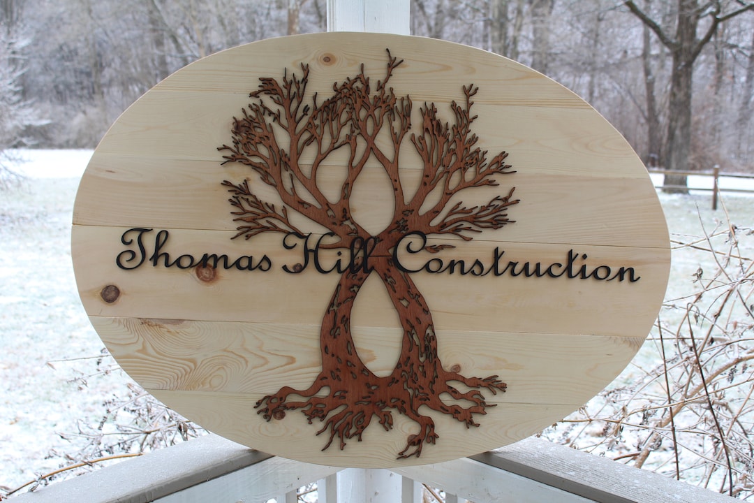 Natural 3D Raised Text Logo Oval Business Sign Custom Tree Your Graphic ...