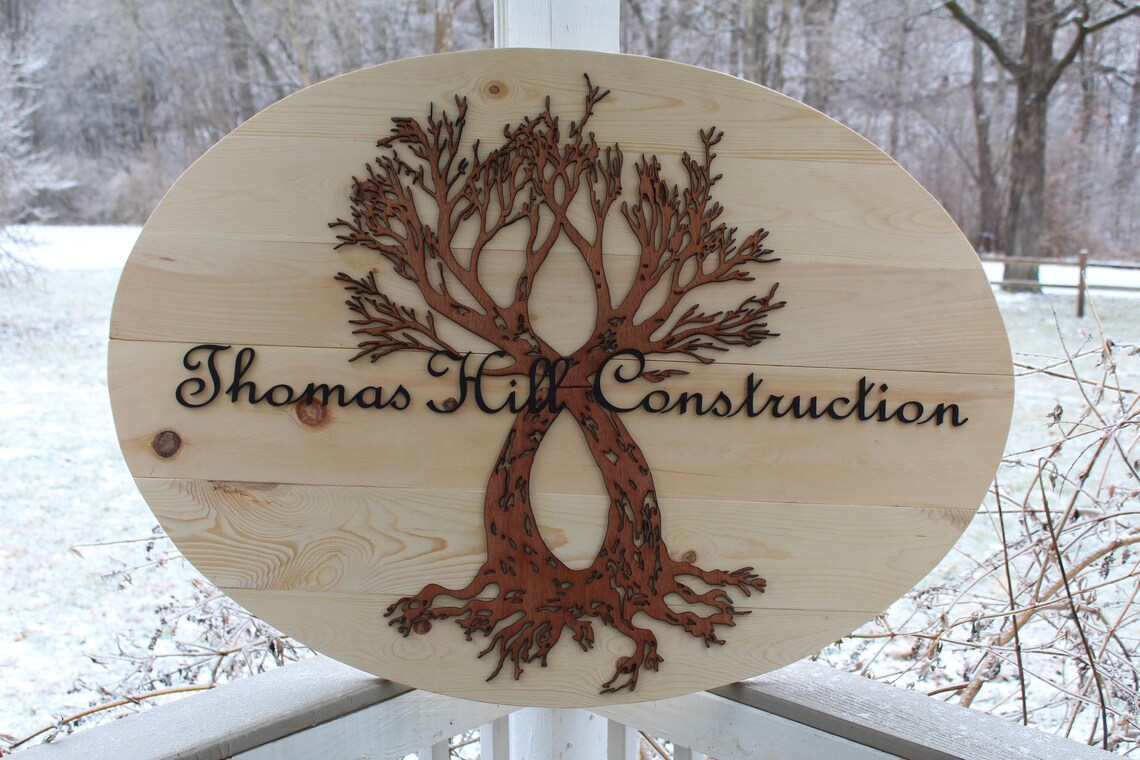 Natural 3D Raised Text Logo Oval Business Sign Custom Tree | Etsy