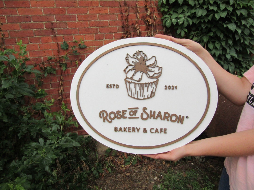 Custom Bakery and Cafe Sign Wooden Handmade Decor Cupcake Baker Rose of ...