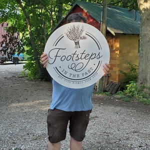 Custom Business Logo Sign: Round Textured Woodgrain PVC, Weatherproof ...