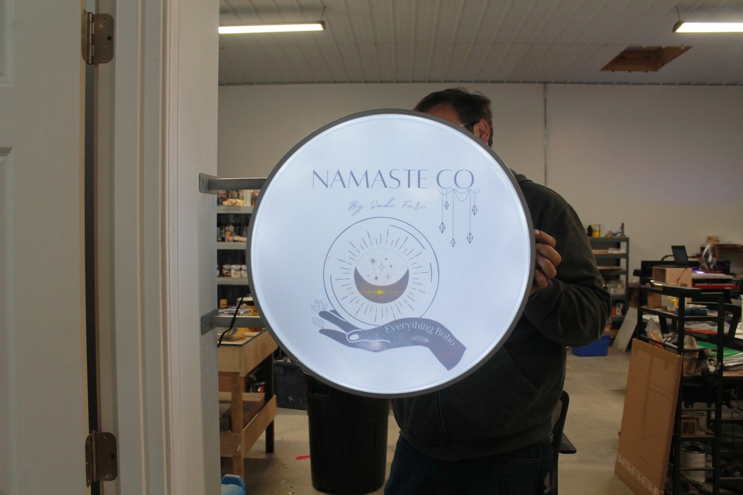 Custom Outdoor Namaste Crystals Boho Round Led Light Sign Wall or ...