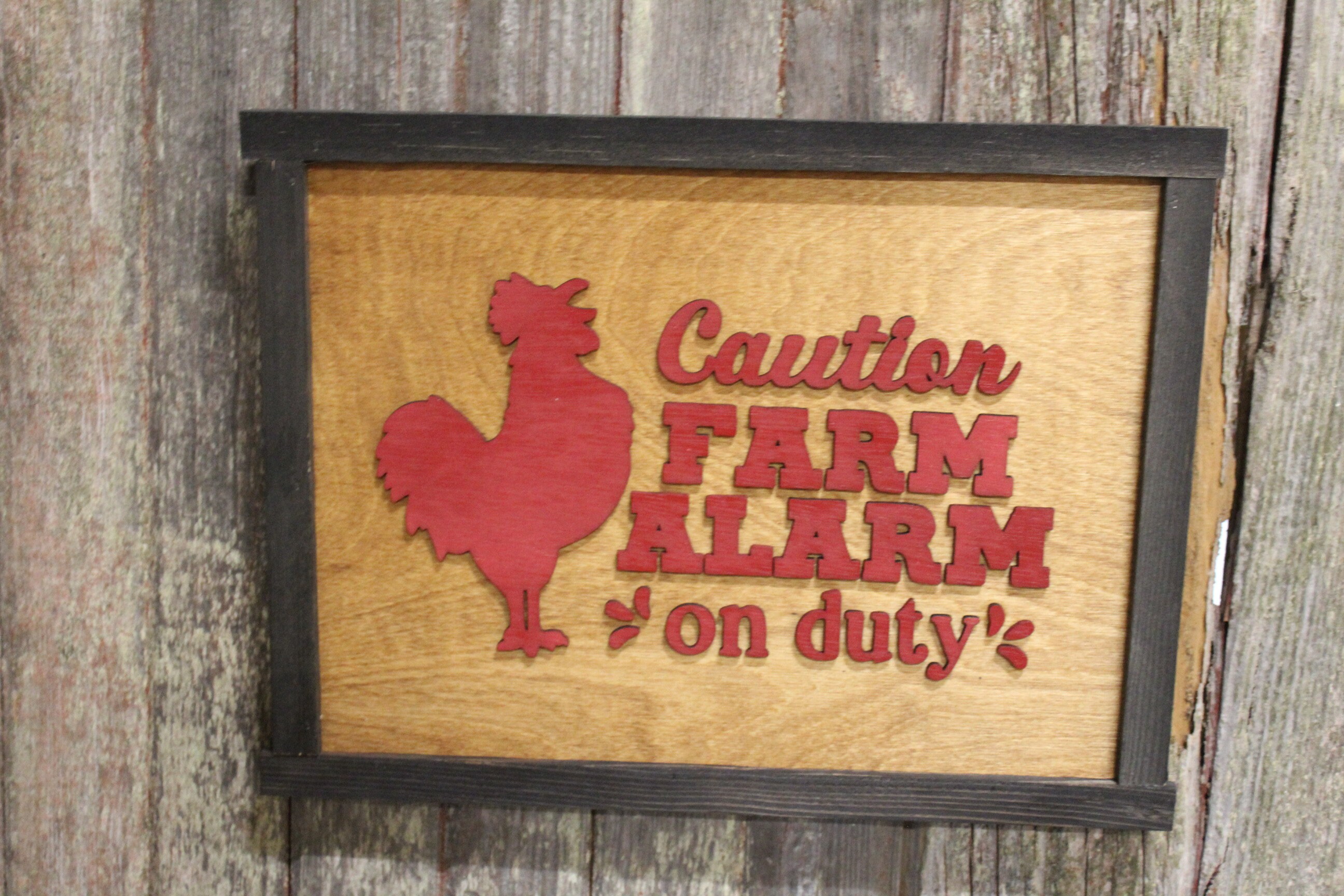 Rooster Alarm Clock Wood Sign Caution Farm Alarm on Duty | Etsy