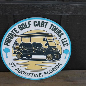 Golf Cart Private Palm Tropics Vacation Custom Sign Round Business ...