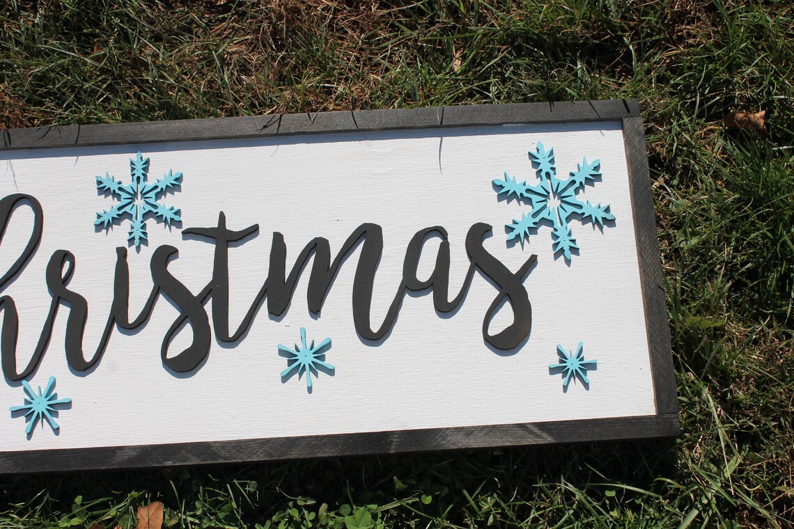 Large Merry Christmas Sign Merry Christmas Snowflakes Merry | Etsy