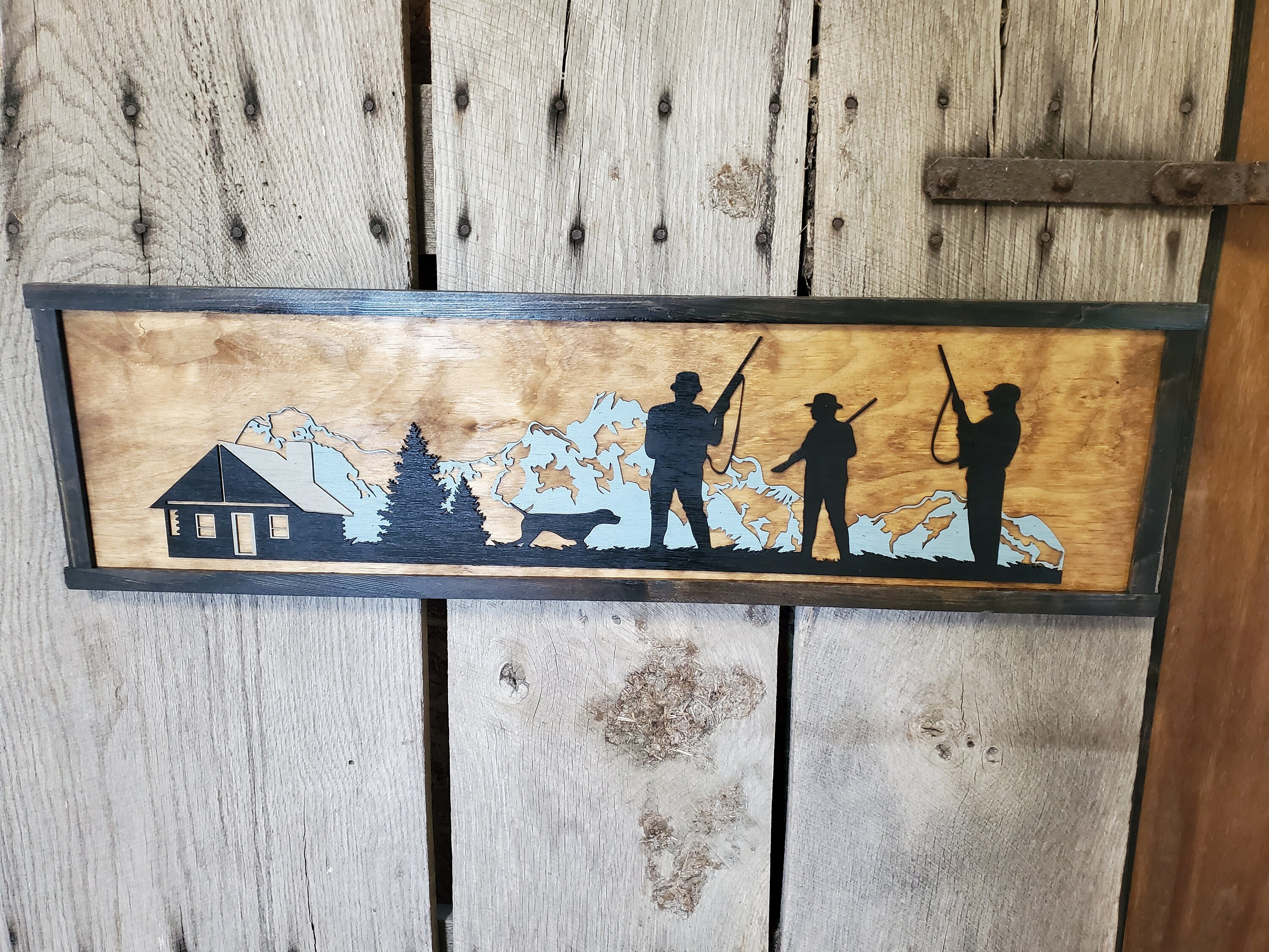 Rustic 3D Hunting Sign Raised Hunter Bird Dog Mountain Range - Etsy