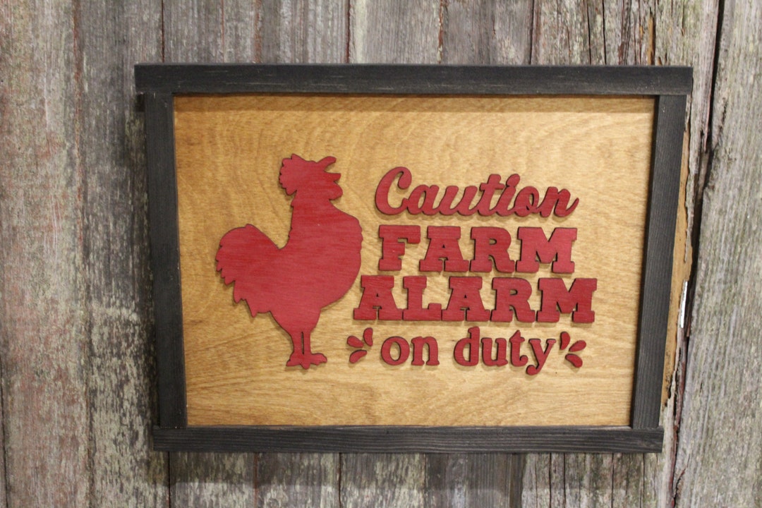 Rooster Alarm Clock Wood Sign Caution Farm Alarm on Duty Chicken Wood ...