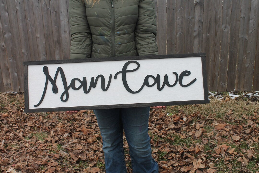 Man Cave Wood Sign: Raised 3D Lettering, Ebony Frame - Etsy