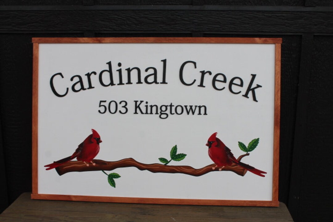 Cardinal Bird Red Address Sign Creek Printed 3D Detail Color Custom ...
