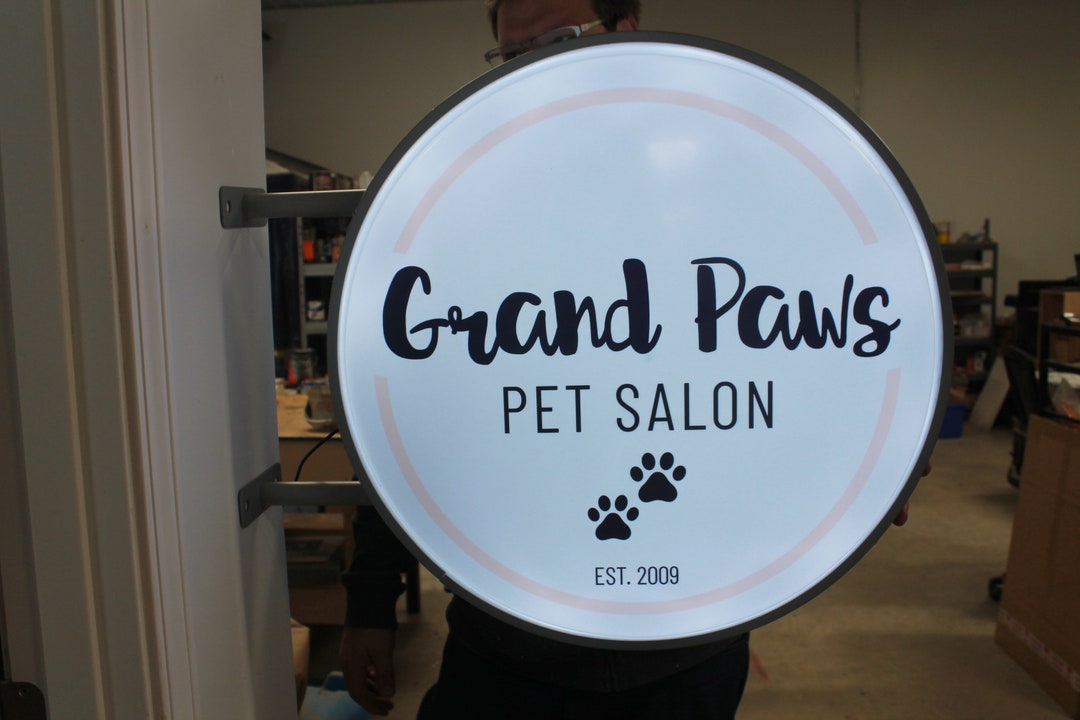 Custom Outdoor Pet Salon Paws Round Led Light Blade Sign Wall or ...