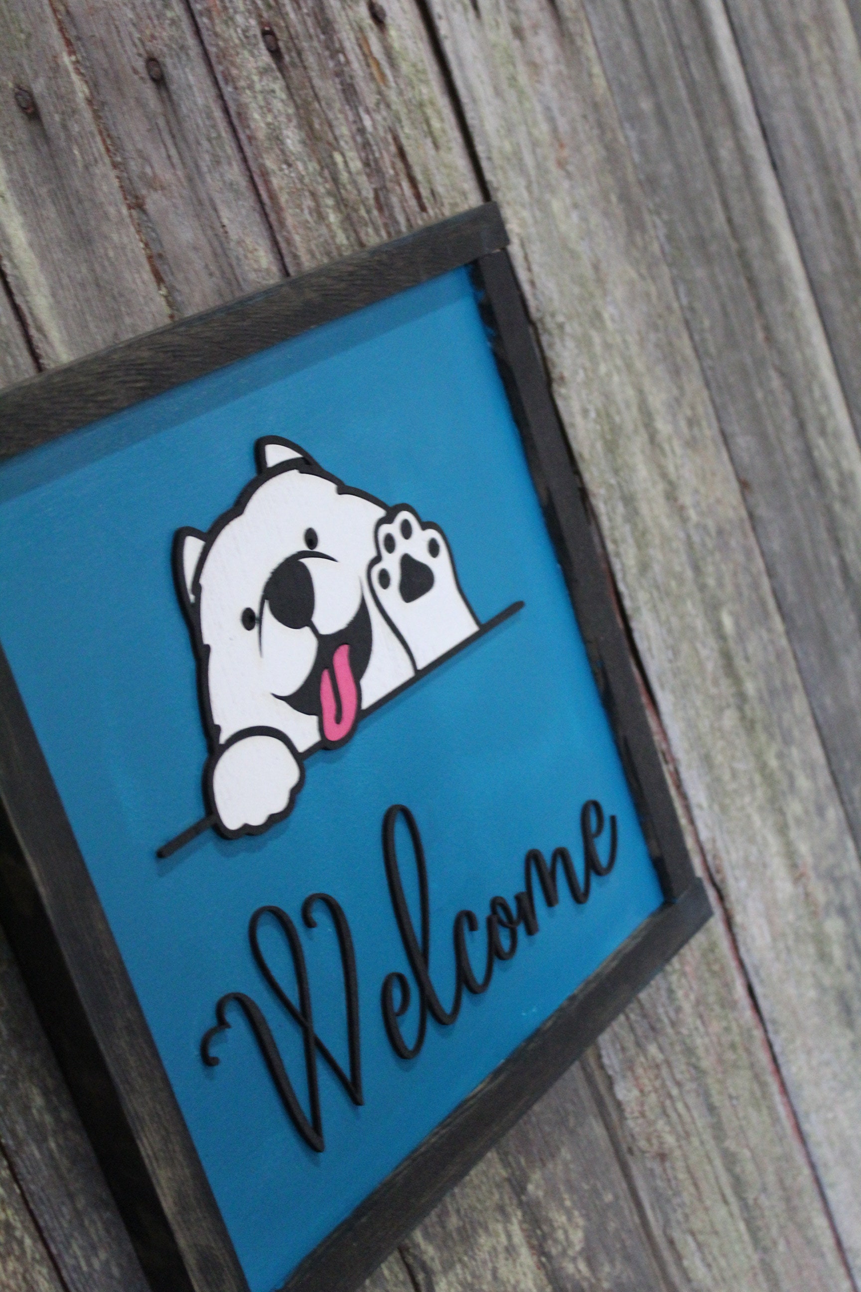 American Eskimo Welcome Sign Samoyed Dog Raised 3D Wood Black | Etsy