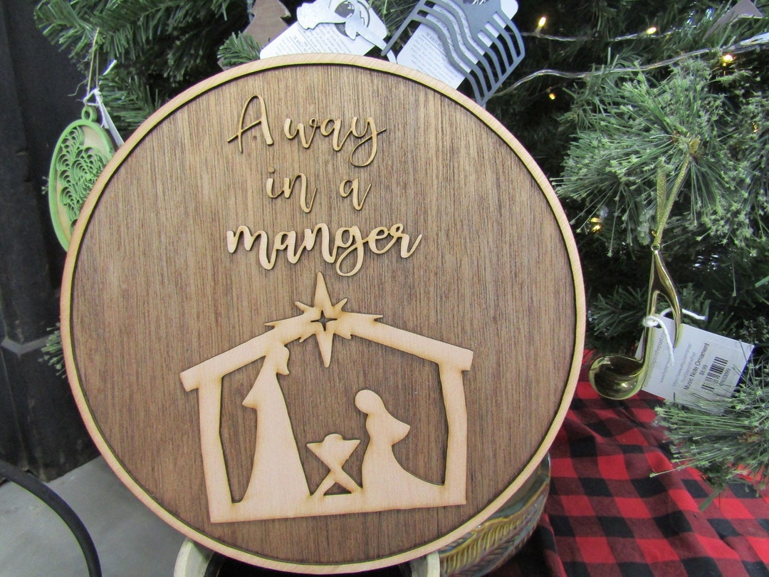 Christmas Away in A Manger Jesus Birth of Christ Faith Winter Decor ...