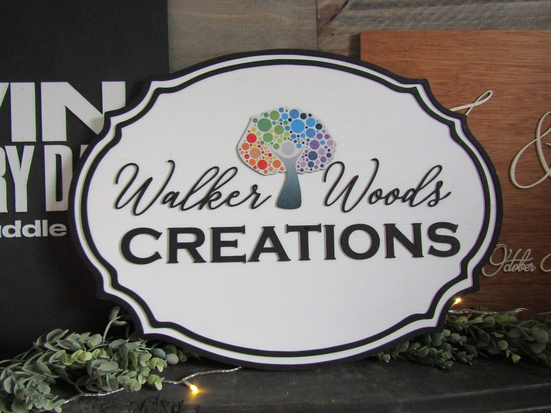 Custom Oval Business Sign Colorful Tree Creations Handmade Wooden ...