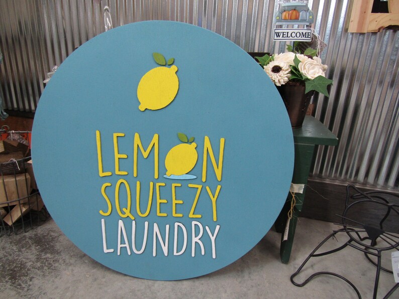Lemon Sign Laundry Lemonade Squeezy Blue Yellow Custom - Etsy