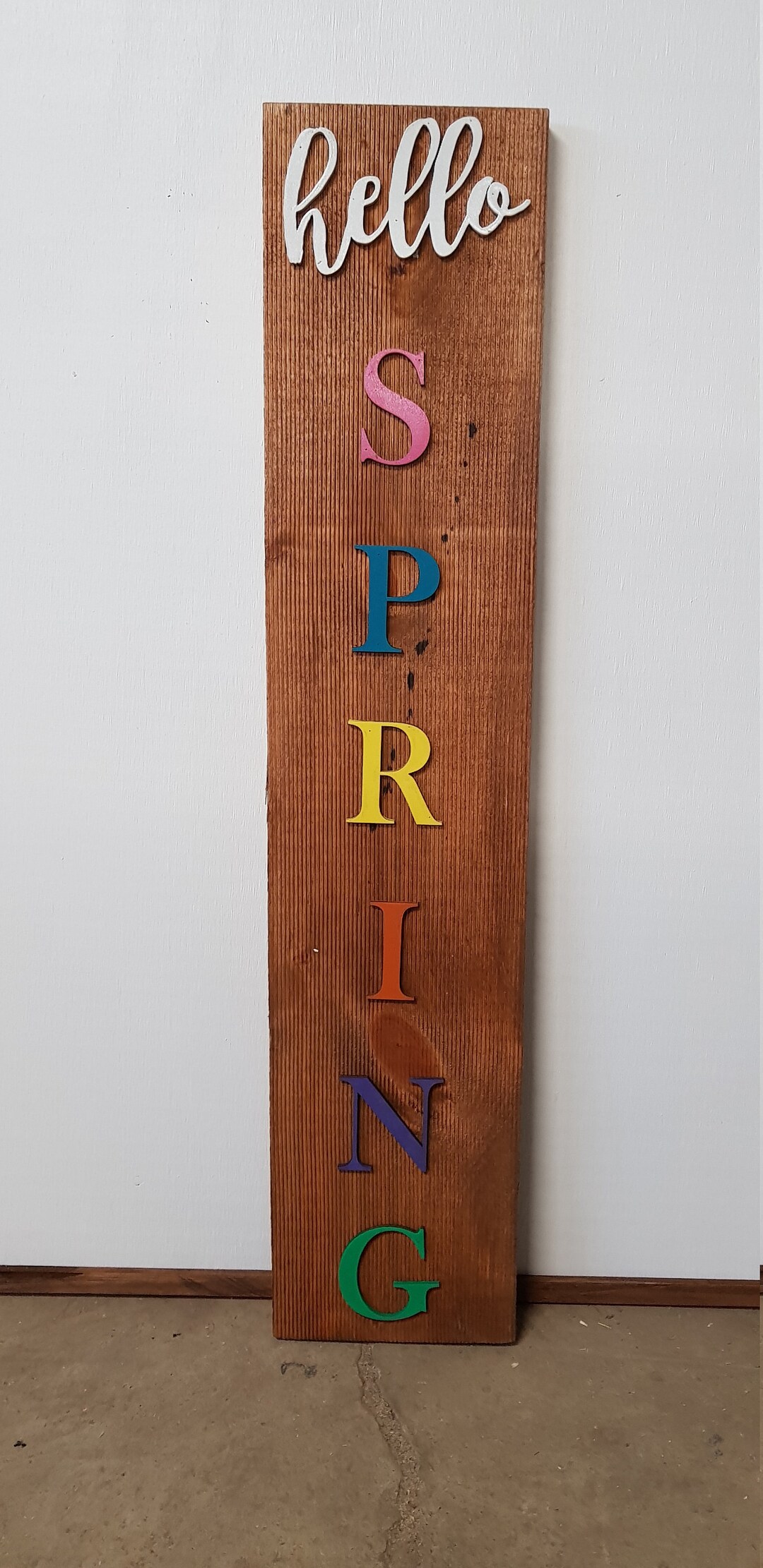 Hello Spring Porch Sign, Raised Lettering, Decor, Over-sized Rustic ...