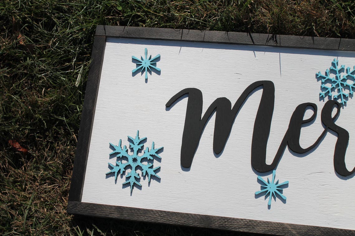 Large Merry Christmas Sign Merry Christmas Snowflakes Merry | Etsy