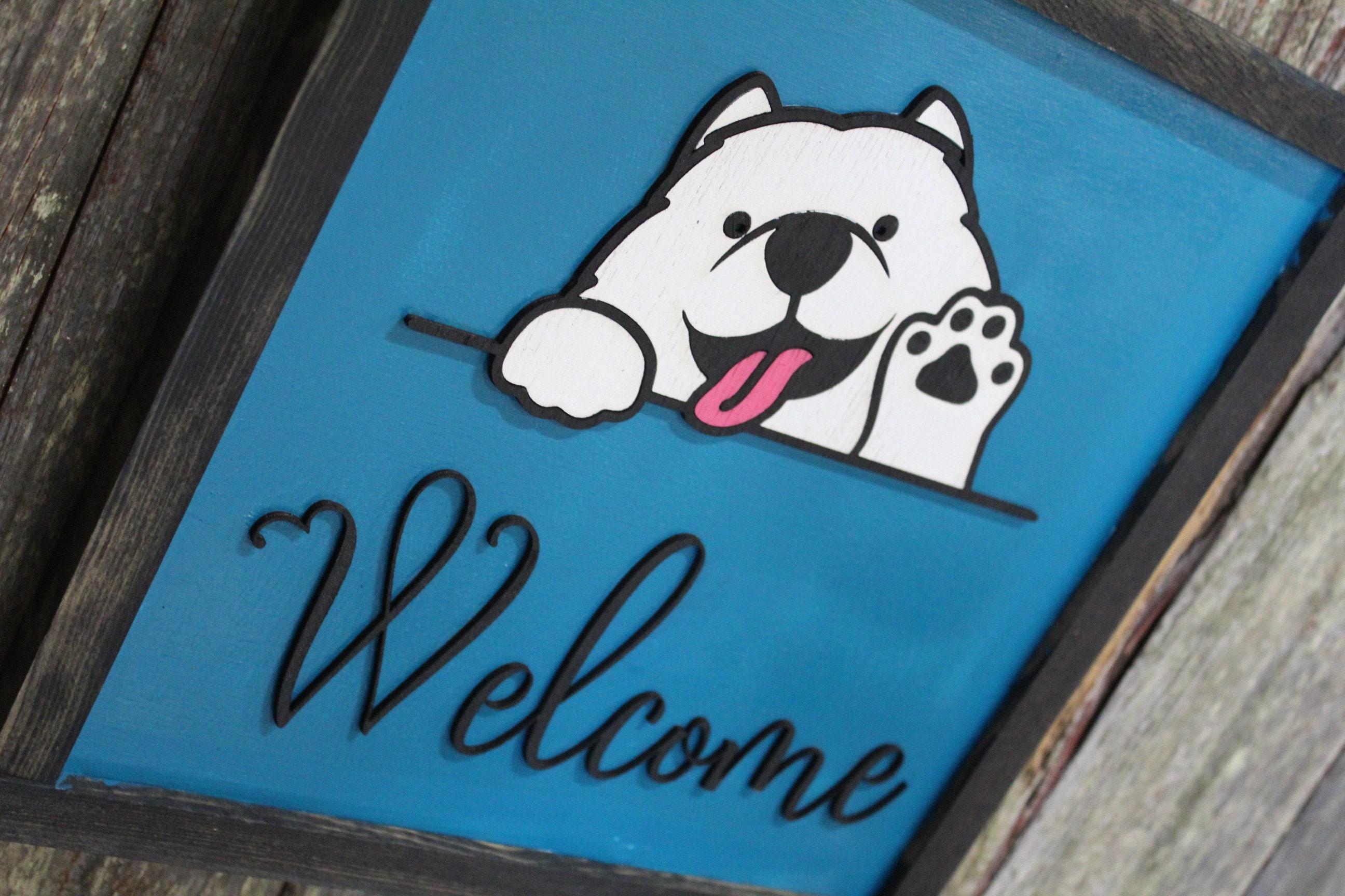 American Eskimo Welcome Sign Samoyed Dog Raised 3D Wood Black | Etsy