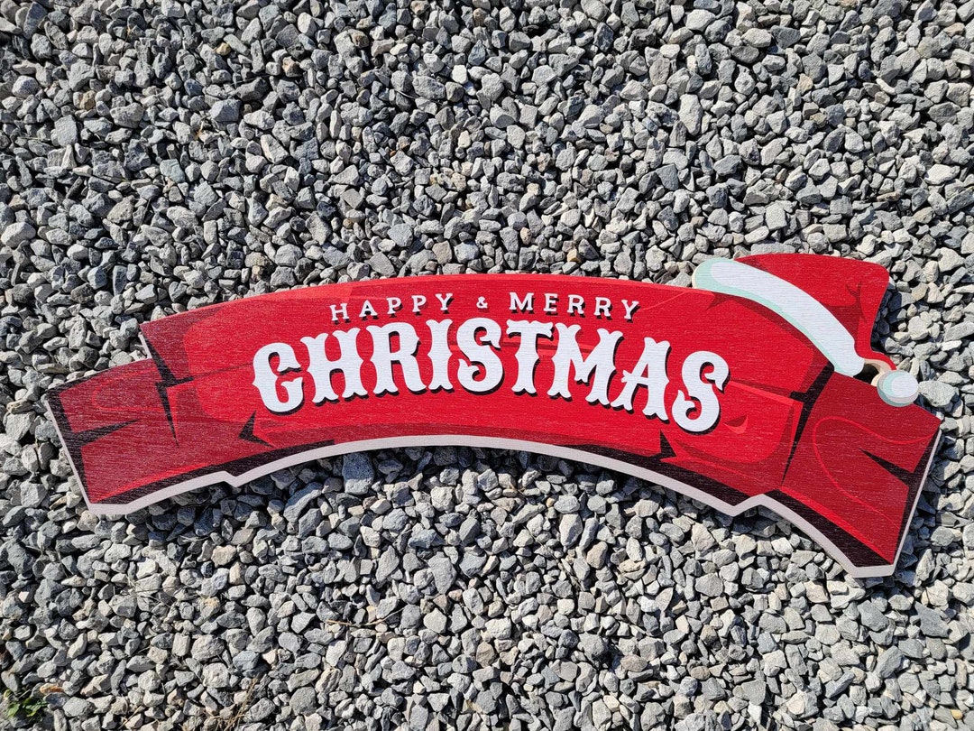 Merry Christmas Wood Sign: Red Santa Hat Holiday Banner - Etsy