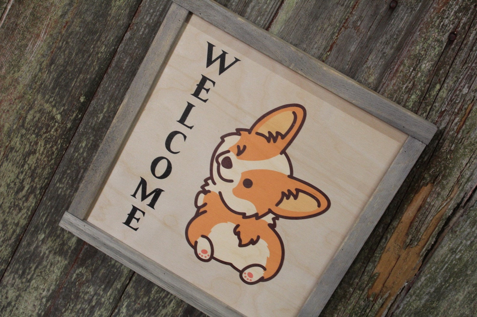 Framed Corgi Welcome Wood Sign Fluffy Butt Winking Dog Welsh - Etsy