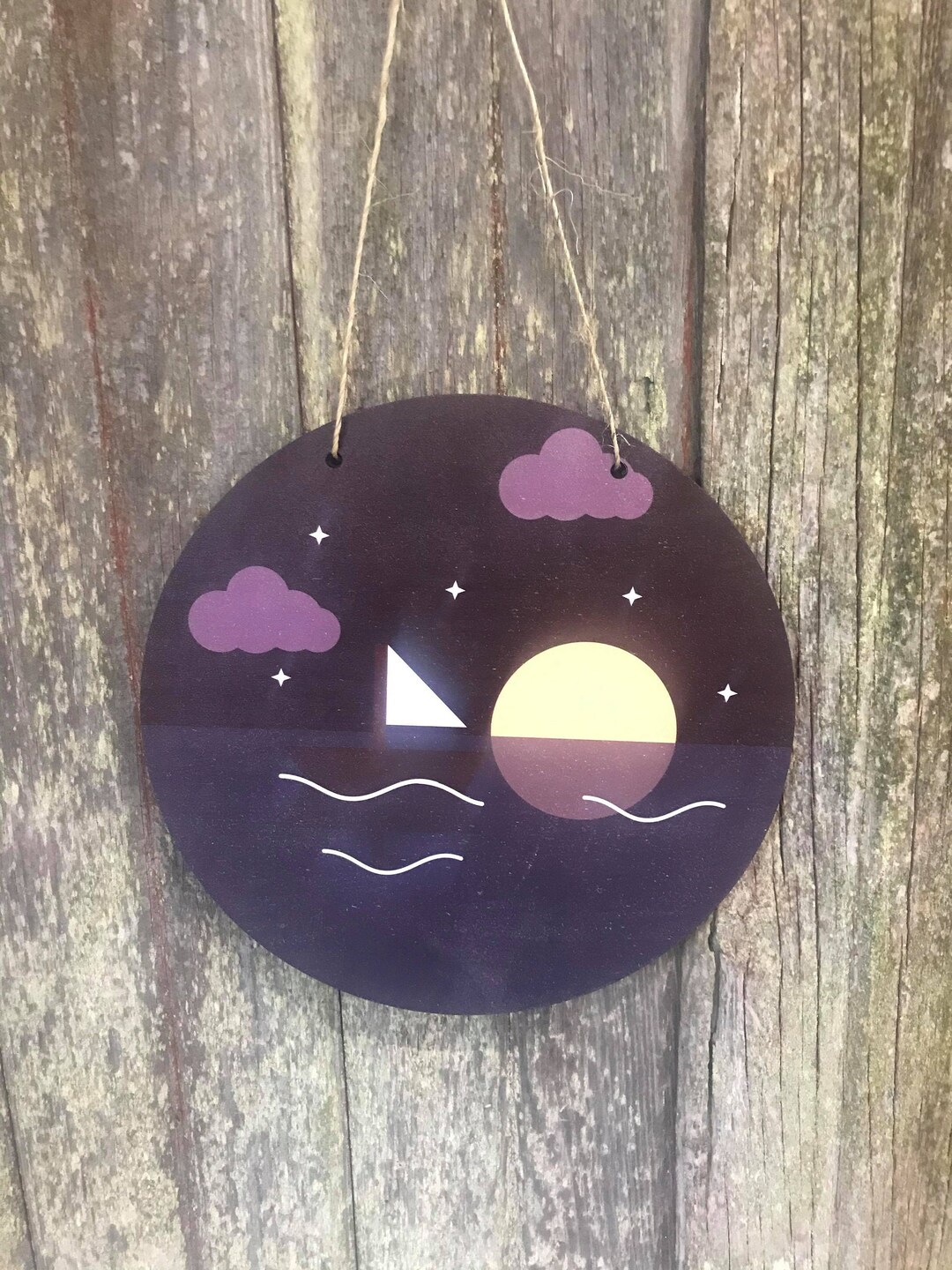 Ocean Purple Night Time Sign Round Sailboat Scenic Beach Water - Etsy