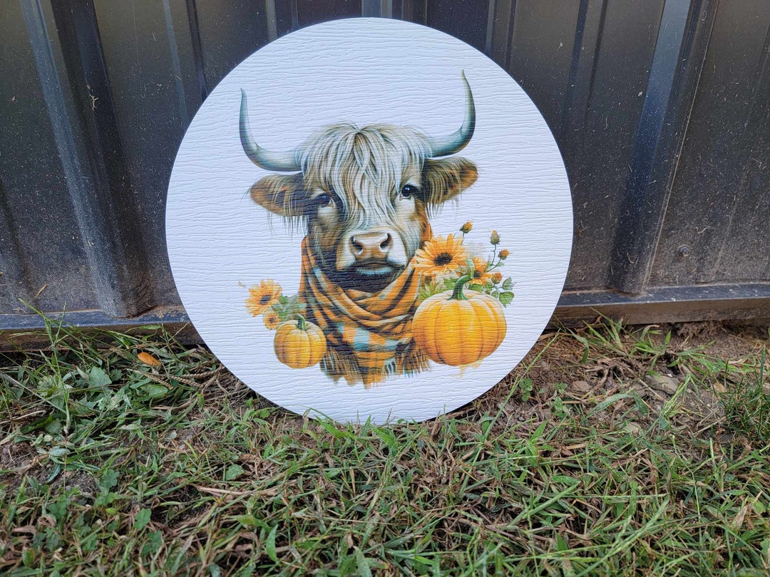 Cow Furry Highland Sign Printed Cow Lovers Porch Pumpkin Autumn Gourd ...