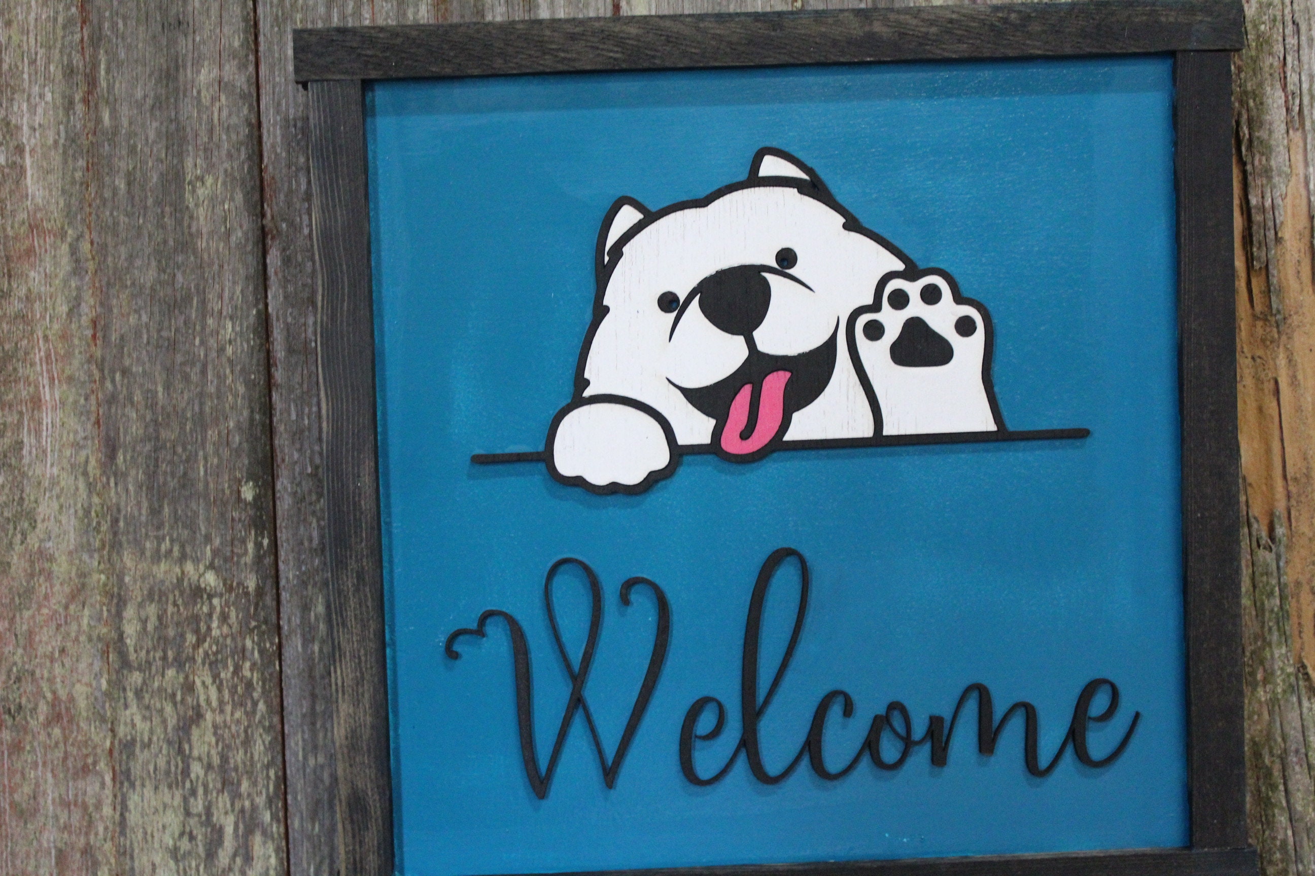 American Eskimo Welcome Sign Samoyed Dog Raised 3D Wood Black | Etsy
