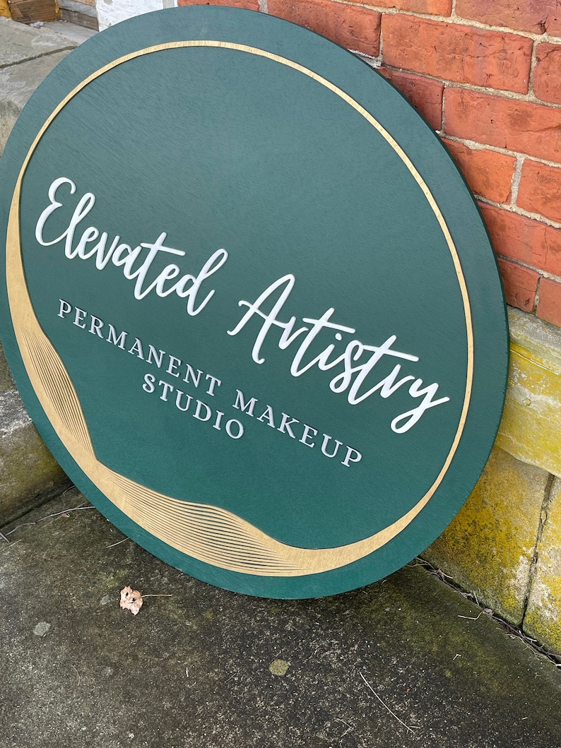 Custom Sign Round Business Makeup Studio Green Gold Elevated - Etsy
