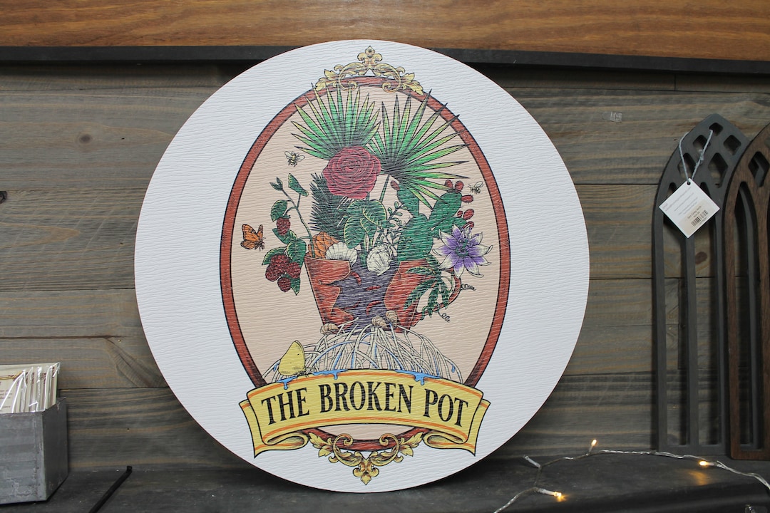 Personalized Waterproof Sign Colorful Broken Pot Garden Textured Round ...