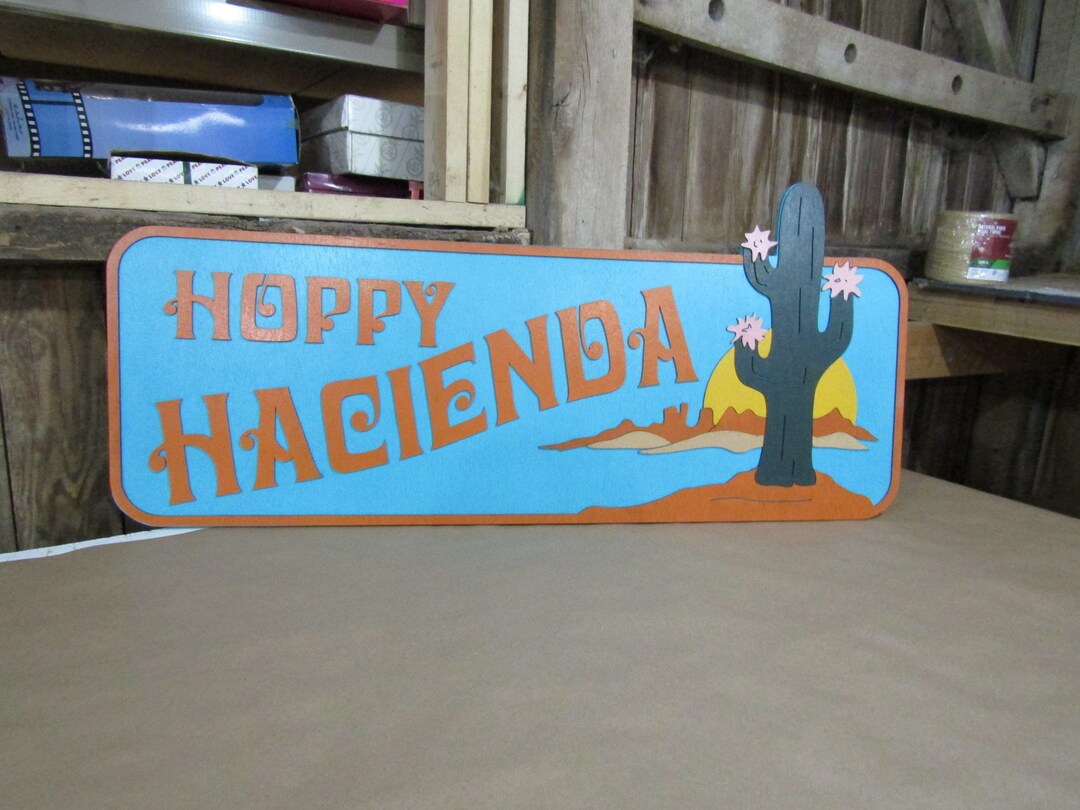 Letrero en relieve de Hacienda, diseño de cactus en madera en 3D ...