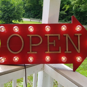 Retro Arrow Open Sign: 3D Wood Lighted Business Sign - Etsy
