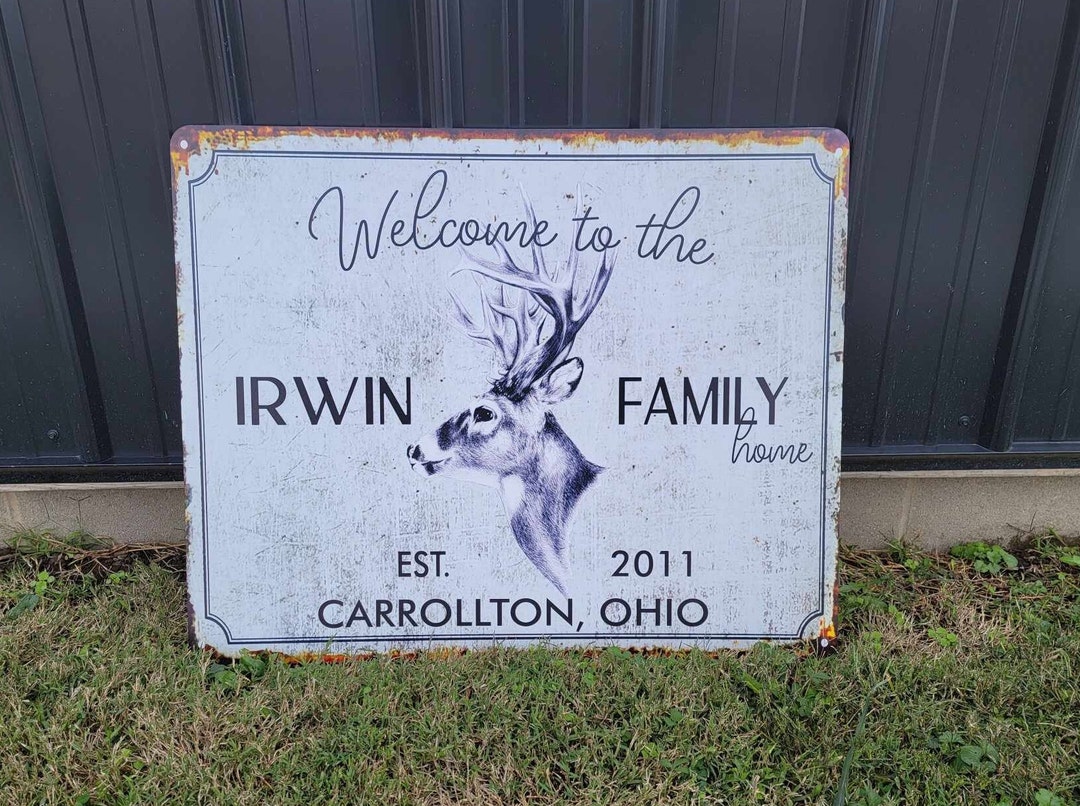 Custom Sign Printed Family Welcome Sign Deer Rustic Wood Unframed Buck ...