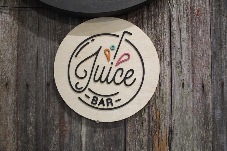 Round Juice Bar Sign Juice Stand 3D Text Large Contemporary - Etsy