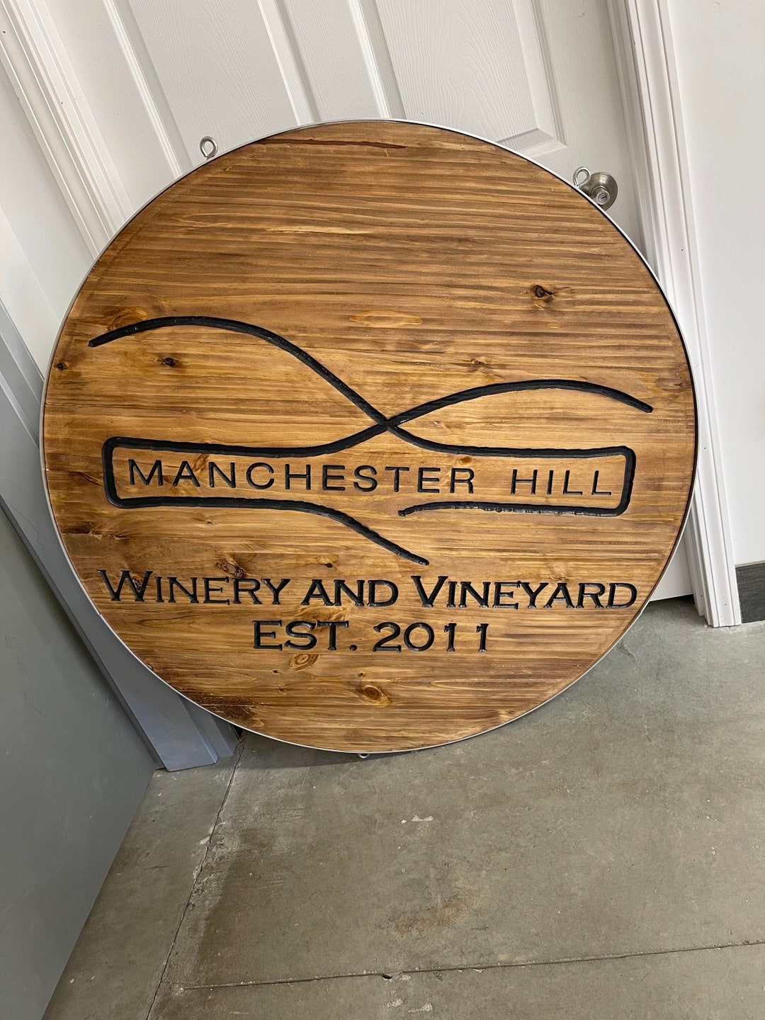 Custom Wooden Metal Wrapped Winery Sign Engraved Logo Vineyard ...