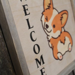 Framed Corgi Welcome Wood Sign Fluffy Butt Winking Dog Welsh Corgi ...