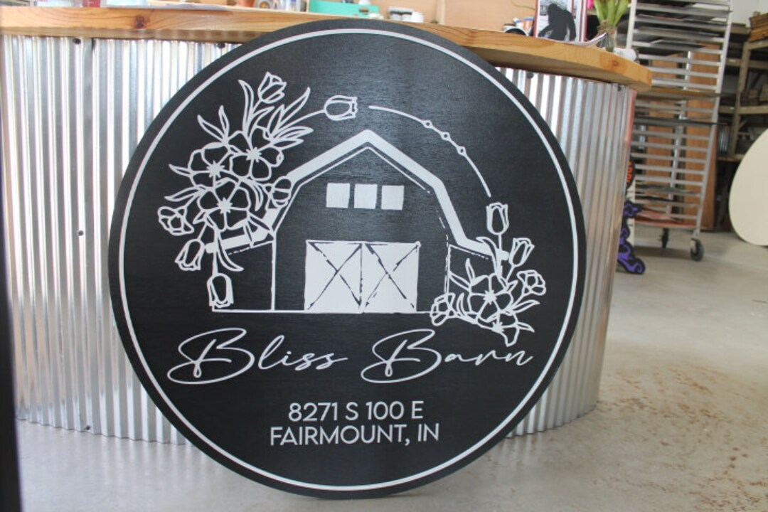 Custom Barn Bliss Venue Business Commerical Signage Laurel Outline Line ...