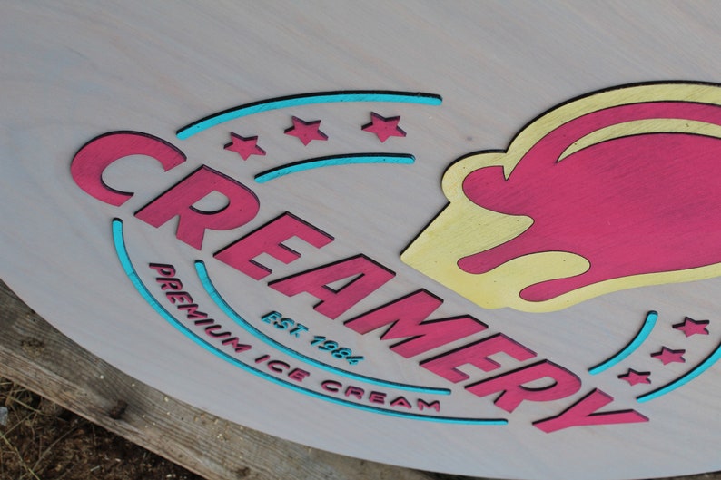 Custom Wooden Round Creamery Ice Cream Shop Sign Raised Text | Etsy