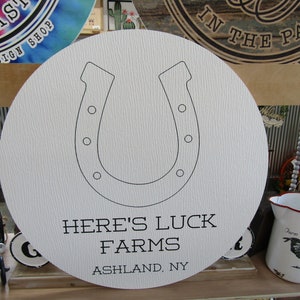 Custom Weatherproof PVC Sign: Horseshoe Luck Farms Textured Circle - Etsy