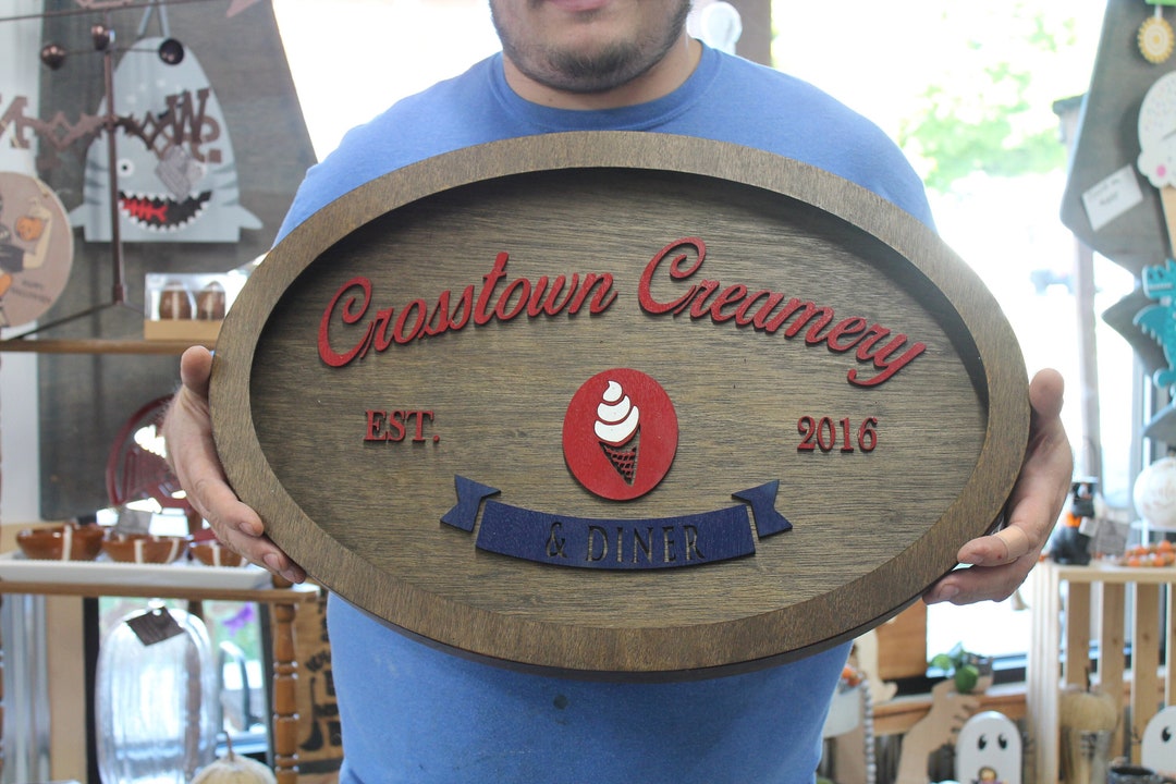 Custom Creamery Eatery Restaurant Ice Cream Wooden Led Elevated Text ...