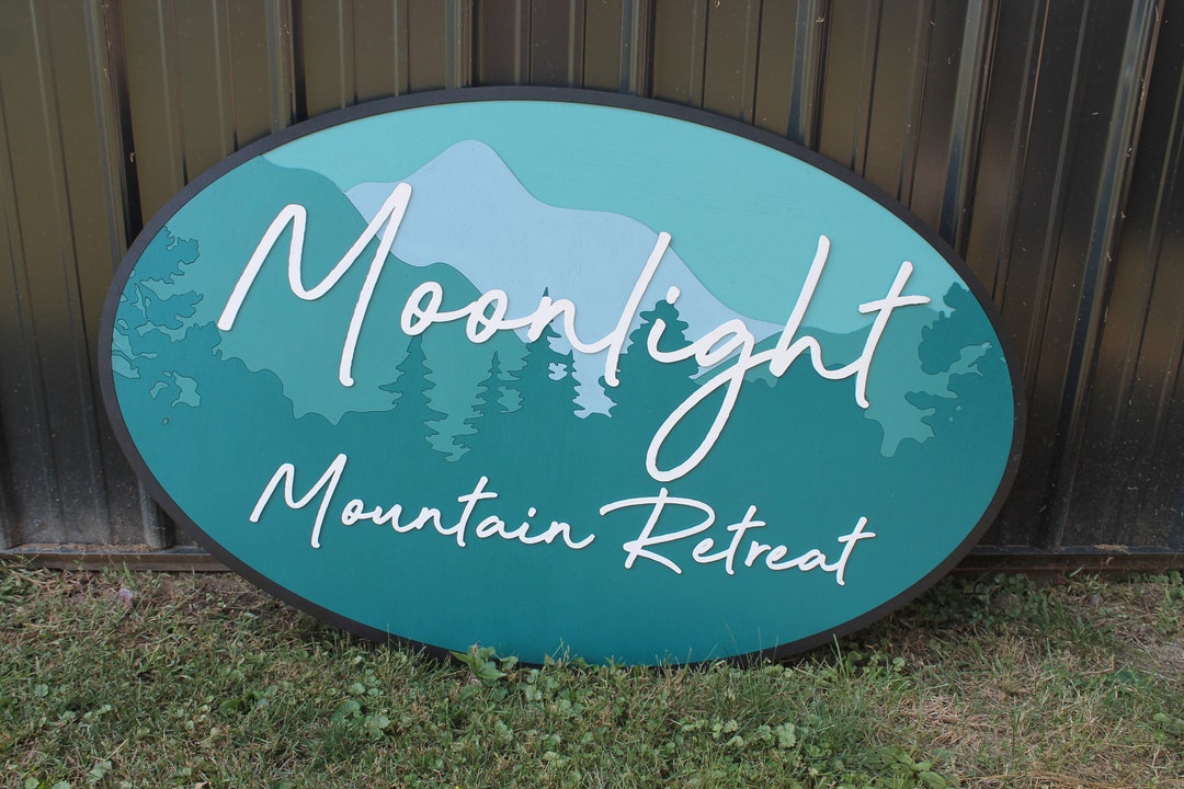 Ombre Moonlight Tree Line Forest Retreat Oval 3D Large Custom Signage ...