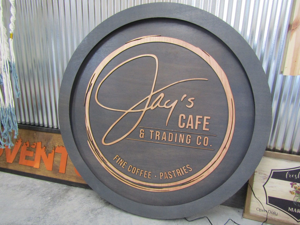 Custom Wooden Cafe Sign Your Logo Commerical Signage Business Store ...