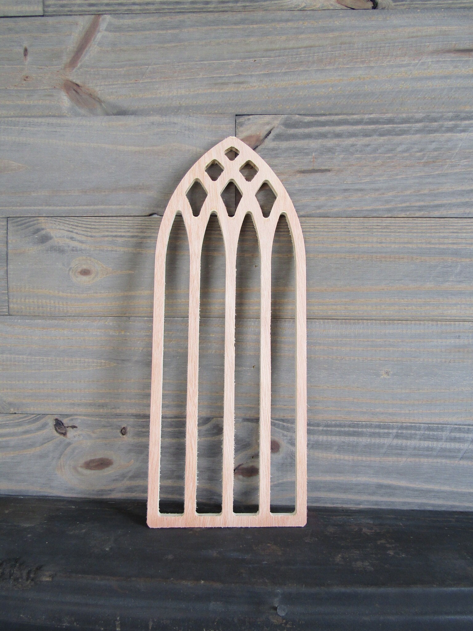 Natural Wood Windowpane Cathedral Arch Wooden Plaque Wall Art Laser Cut ...