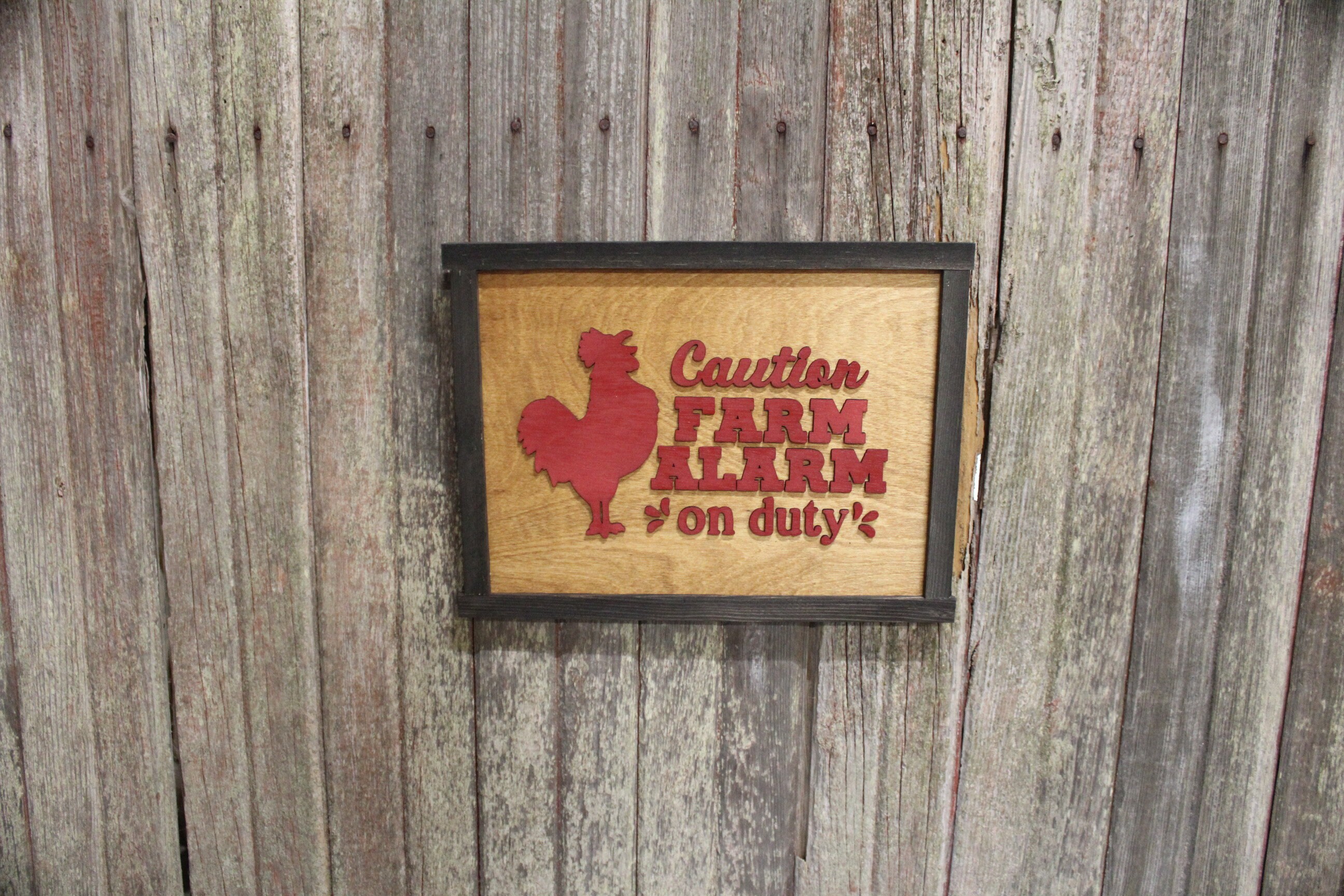 Rooster Alarm Clock Wood Sign Caution Farm Alarm On Duty | Etsy