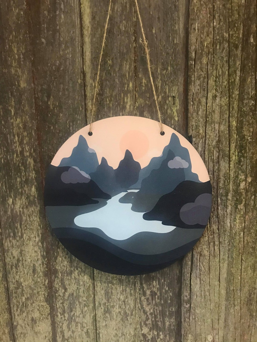 Outdoor Mountain Scenery Sign River Sun Decor Cabin Wall Hanger Nursery ...