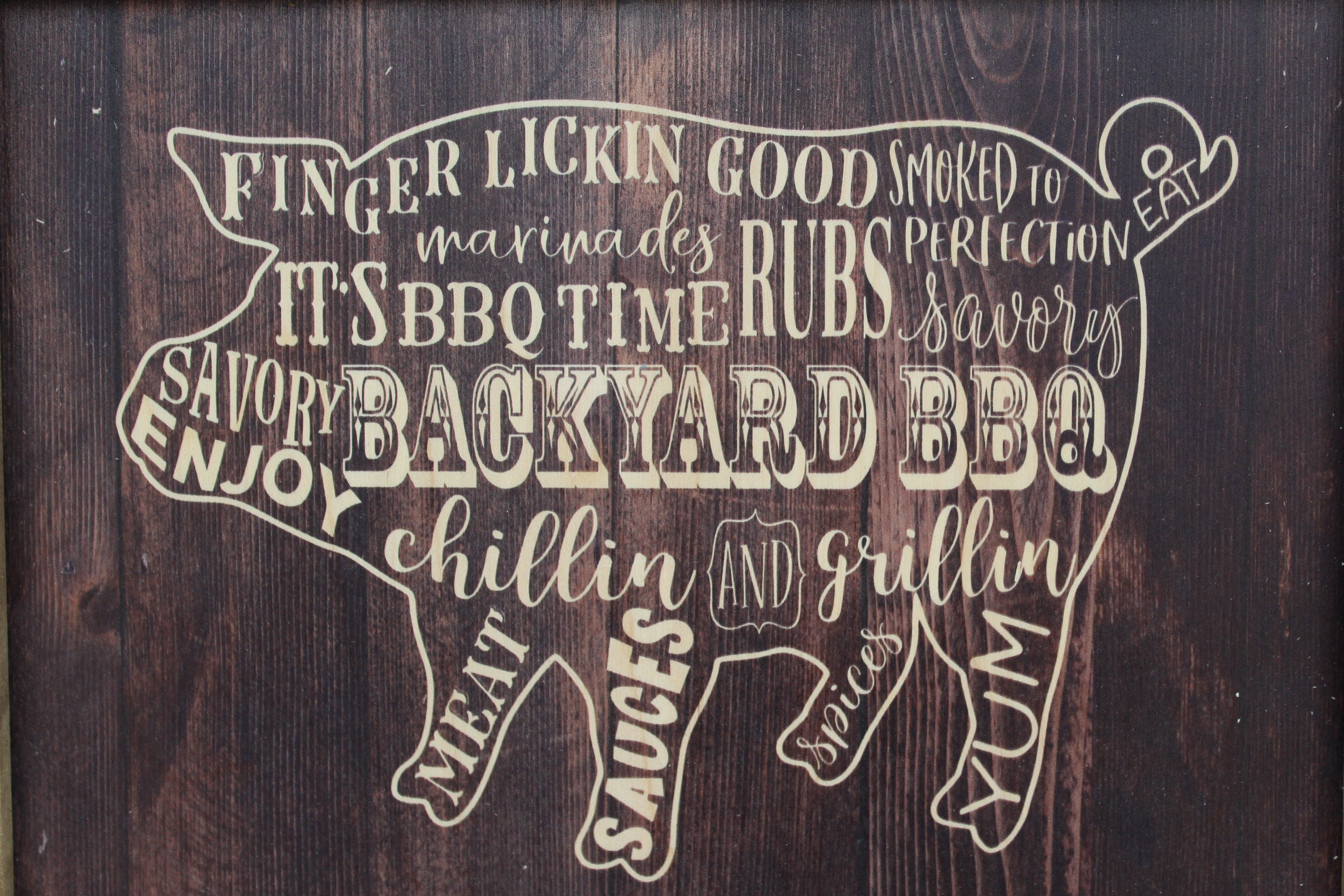 Pig BBQ Meat Wood Sign Piggy Backyard BBQ Rub Yum Sauce | Etsy