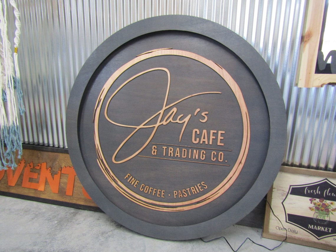 Custom Wooden Cafe Sign Your Logo Commerical Signage Business Store ...
