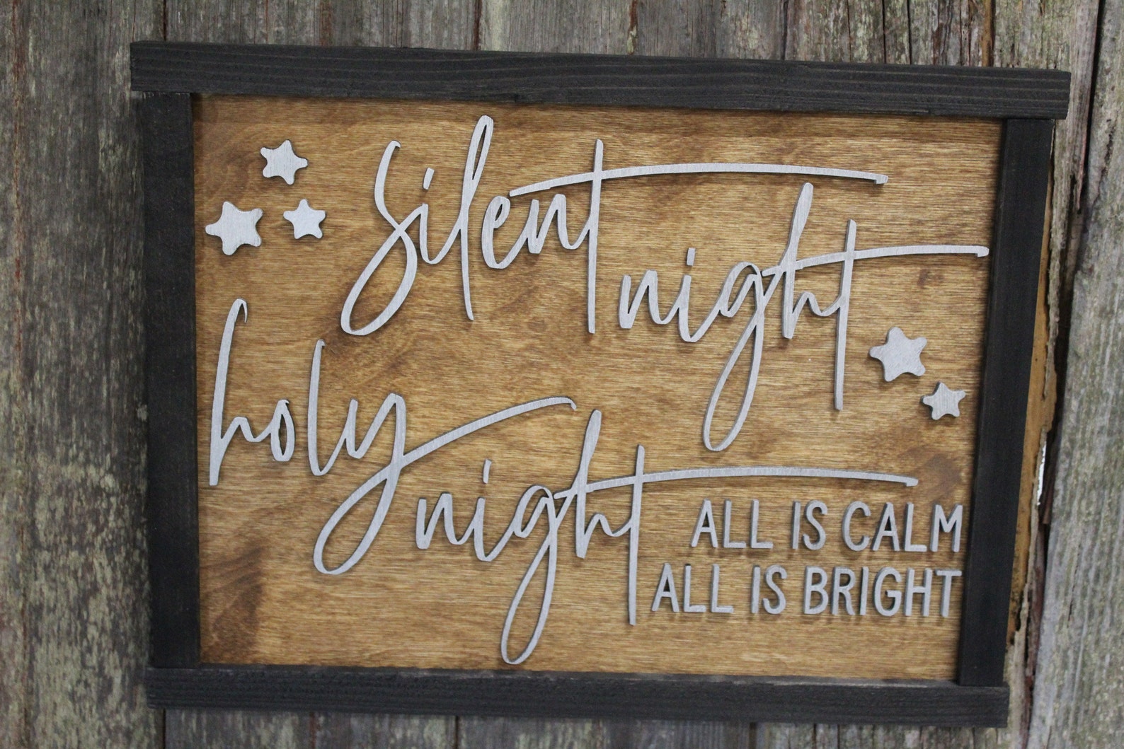 Silent Night Holy Night Wood Sign Barnwood 3D Raised Text | Etsy