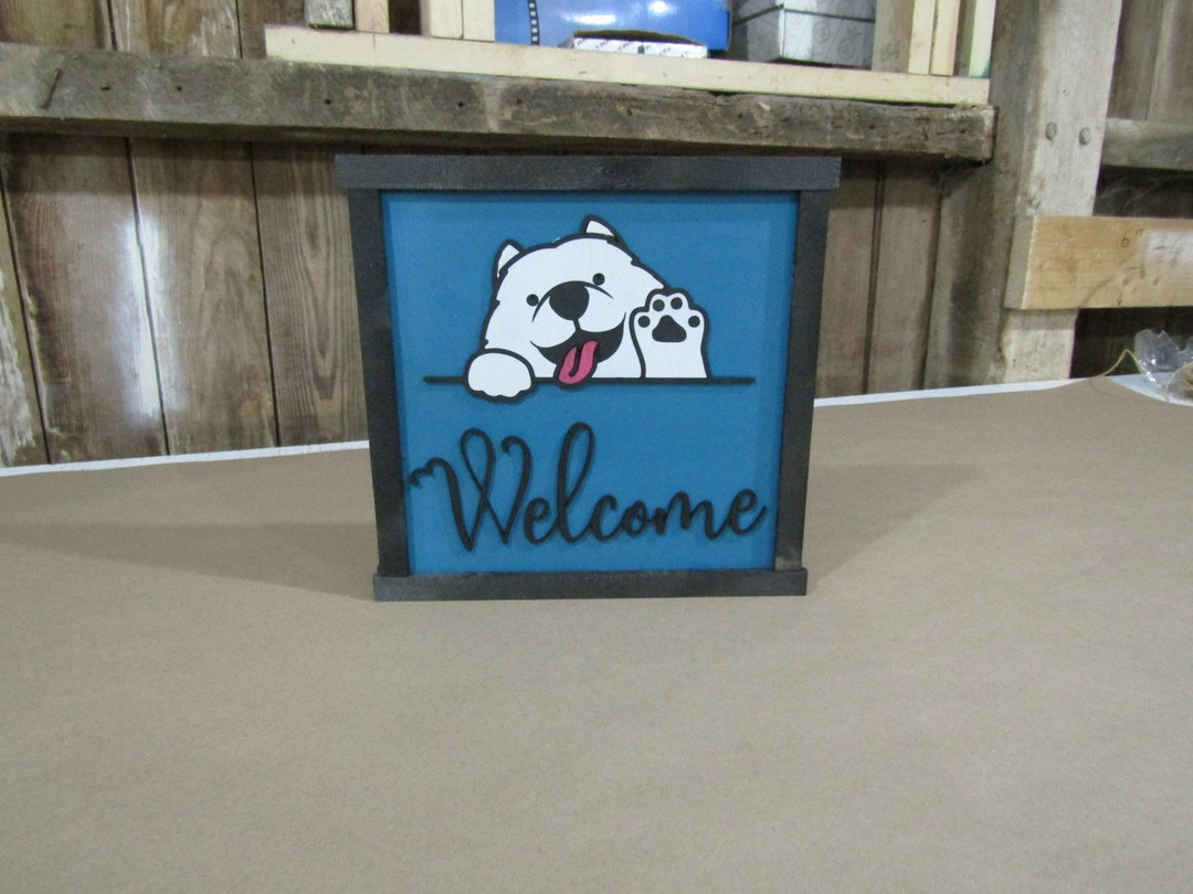 American Eskimo Welcome Sign Samoyed Dog Raised 3D Wood Black Décor ...