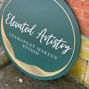 Custom Sign Round Business Makeup Studio Green Gold Elevated Commerical ...