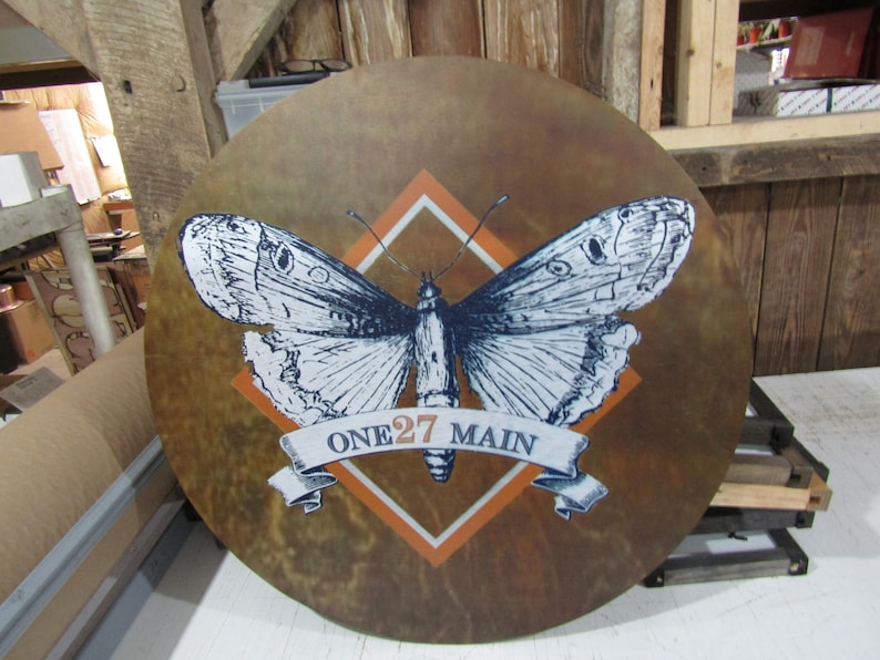 Custom Large Round Business Sign Your Logo Moth Stained Wood - Etsy