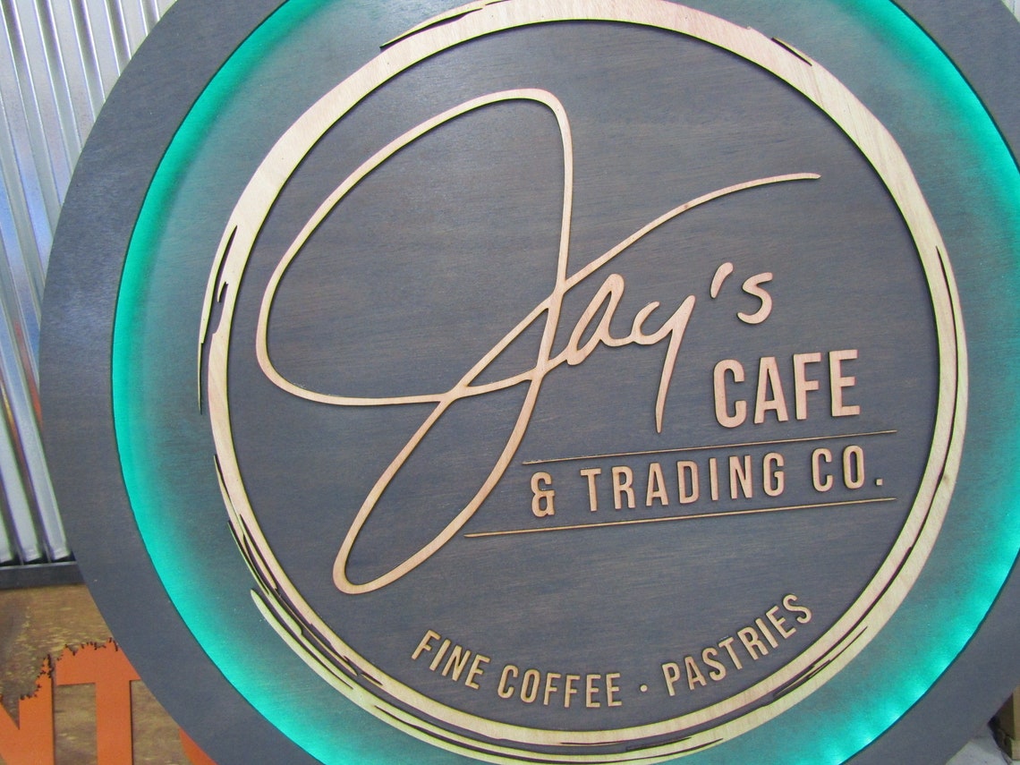Custom Wooden Cafe Sign Your Logo Commerical Signage Business - Etsy